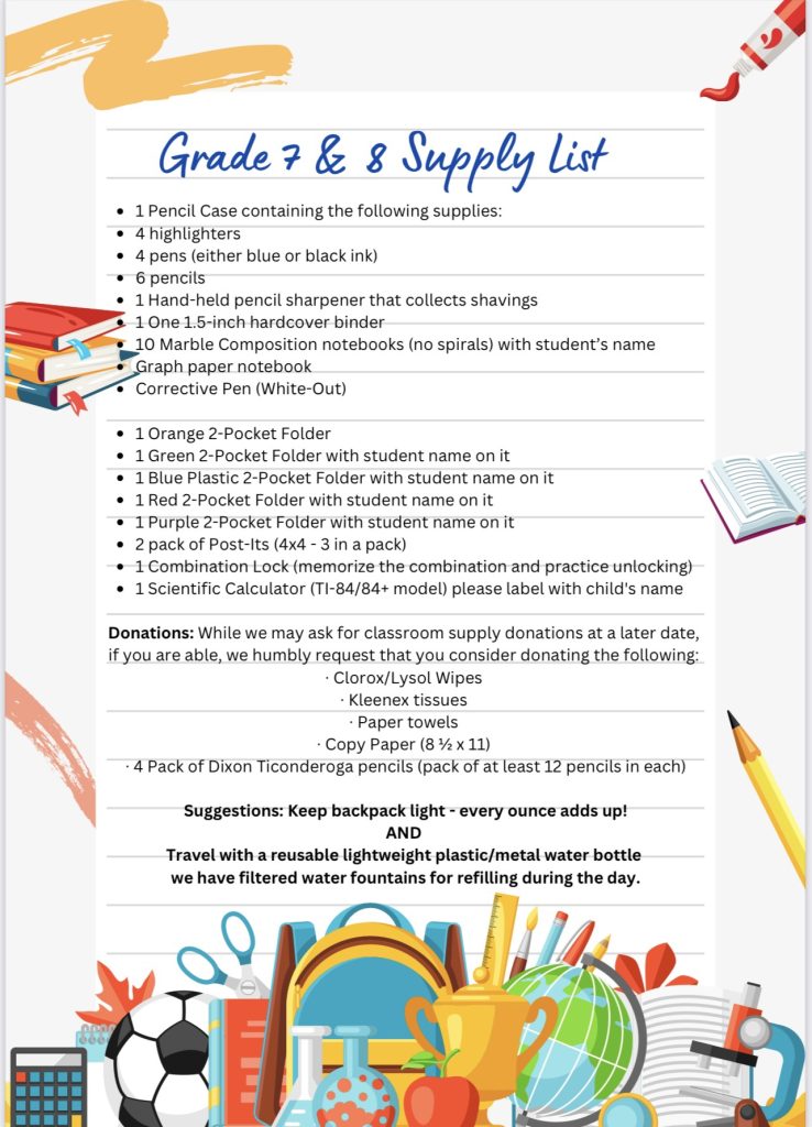 Grade 7 & 8 Supply List – Dock Street School